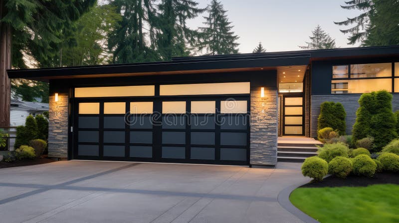 Contemporary Residential Garage Door Stock Illustration - Illustration ...