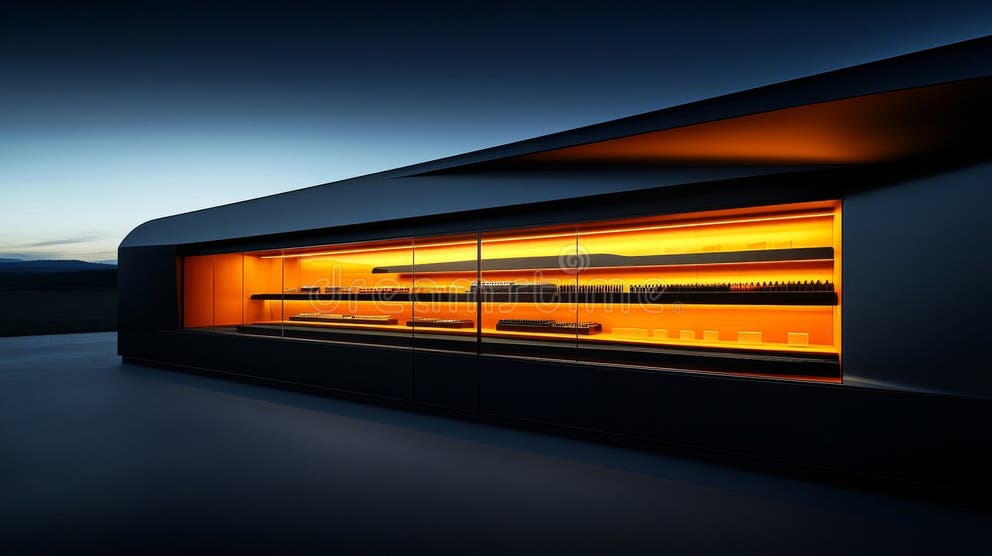 A Contemporary Retail Storefront at Nighttime, Featuring a Brightly Lit ...