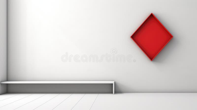 Contemporary Room with Red Diamond Shape Decor on White Wall Stock ...