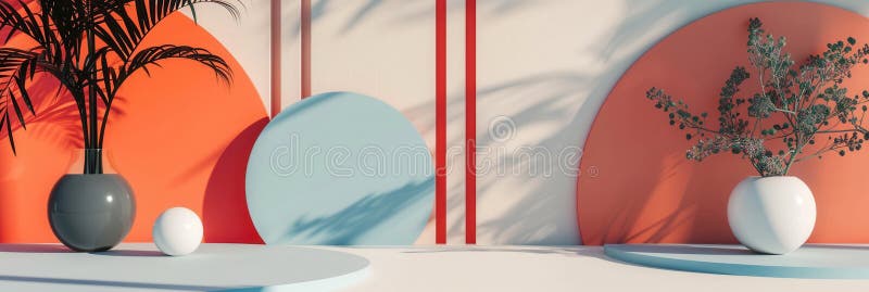 A Contemporary Scene Featuring Geometric Floral Patterns and Plants ...