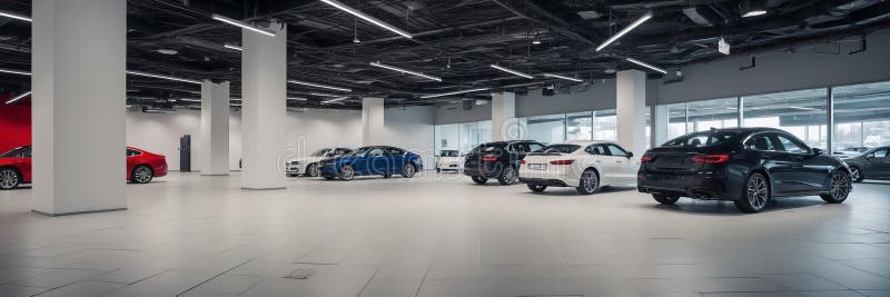 Contemporary Showroom Features Array of Vehicles Showcased in Airy ...