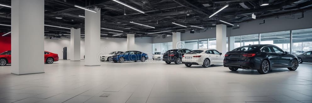 Contemporary Showroom Features Array of Vehicles Showcased in Airy ...