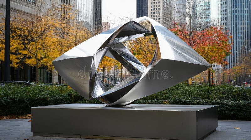A Contemporary Silver Sculpture with Sharp Angles and a Reflective ...