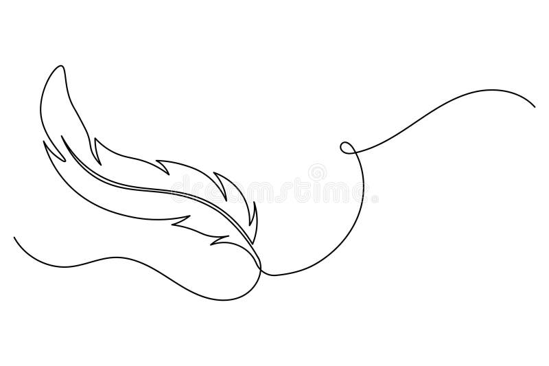 Contemporary Single Line Feather Plume Drawing on White Background ...