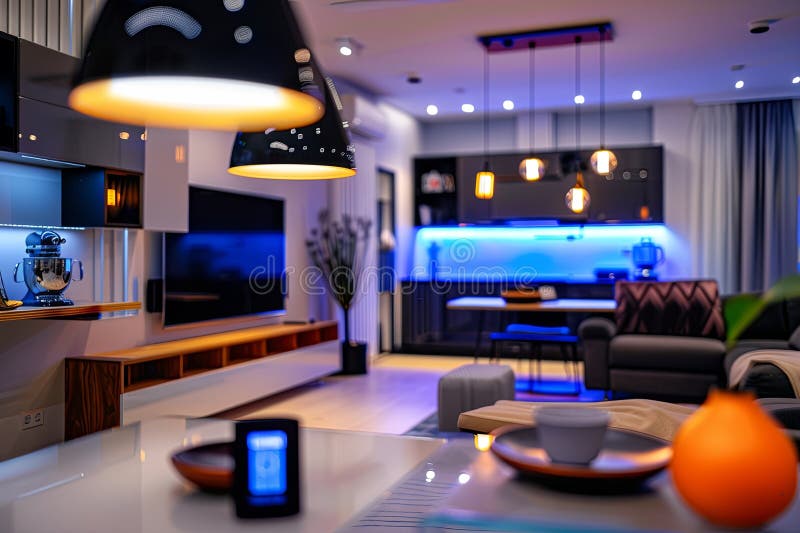 Contemporary Smart Home with AI Devices, Automated Lighting, and Sleek ...