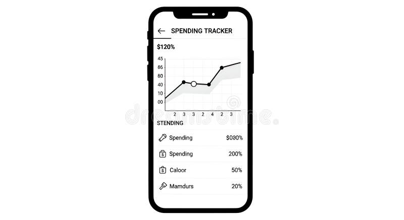 Contemporary Smartphone with Spending Tracker App, Visualizing Financial Data on Clean White ...
