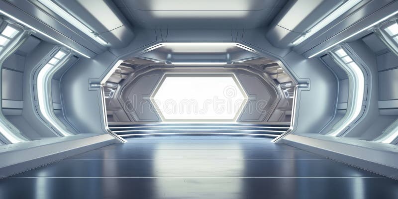 Contemporary Spaceship Hallway Towards Light Stock Photo - Image of ...