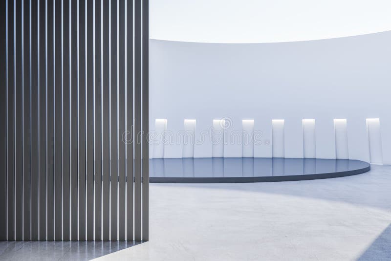 Contemporary Spacious Gallery Interior with Reflections and Details ...