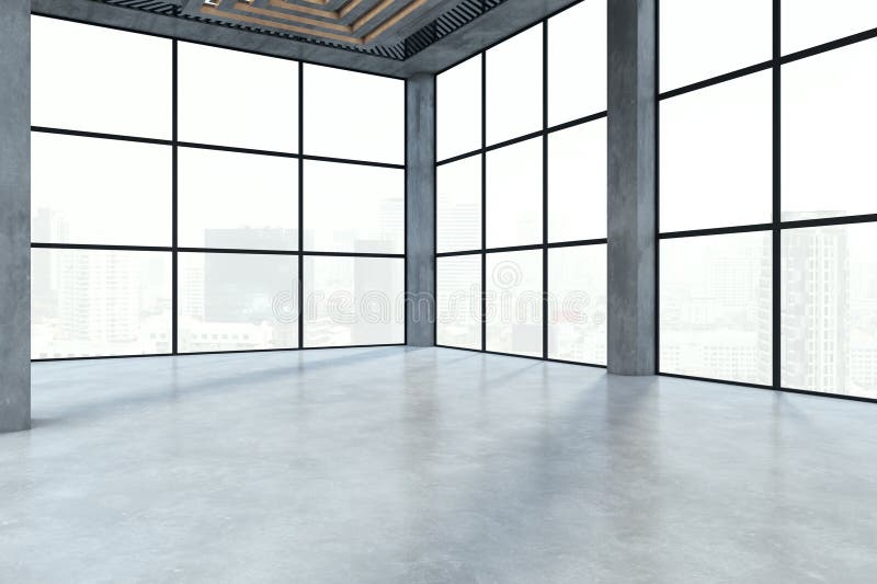 Contemporary Spacious Interior with Panoramic Windows and City View ...