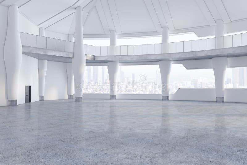 Contemporary Spacious Round Warehouse Interior with Bright Window and ...