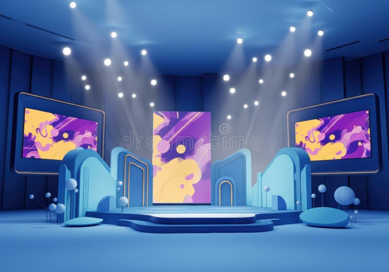 Modern Stage Mockup with Vibrant Screens and Abstract Design Elements ...