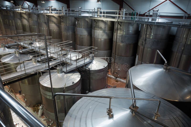 Contemporary Stell Barrels in Winery Stock Photo - Image of ...