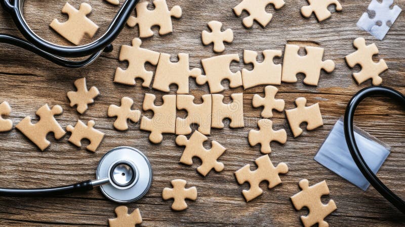 A Contemporary Stethoscope and Complex Puzzle Pieces are Situated on a ...