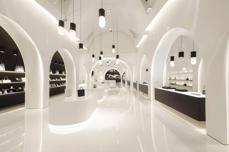 Contemporary Store with Arched Ceiling and Hanging Lights Minimalist ...