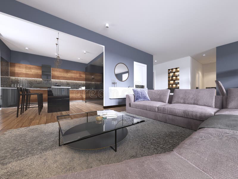 Contemporary Studio Apartment and Kitchen in Open Space Modern Interior ...