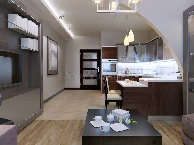 Contemporary studio design stock illustration. Illustration of living ...