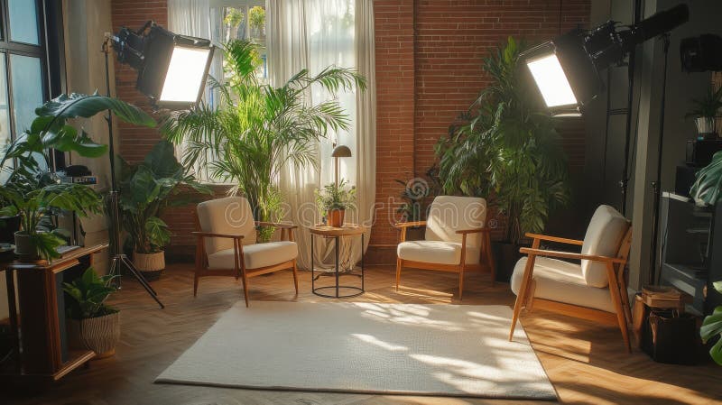 Modern Interview Set with Cozy Chairs and Professional Equipment Stock ...