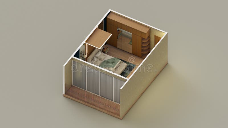 Isometric View of a Interior Design of Study Room Orthographic View 3d ...