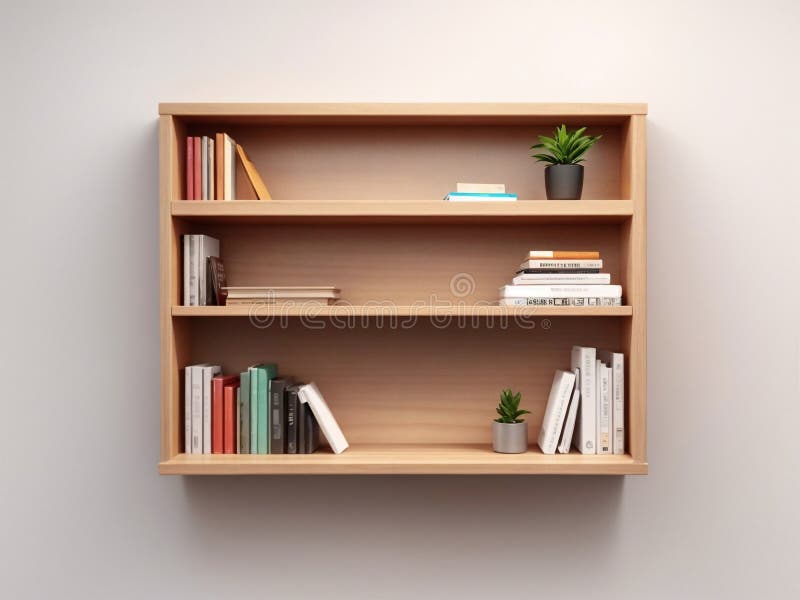 Beautiful Wooden Bookshelf on Wall with Books Isolated on White ...