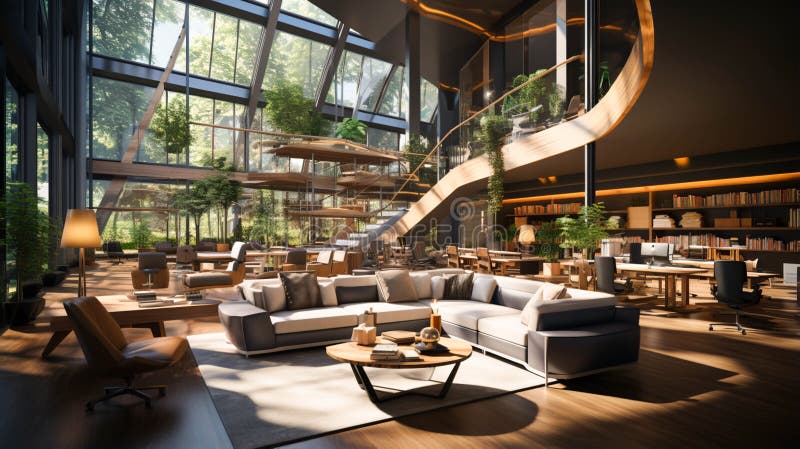 Contemporary Style Corporate Office with Open Space Interior Stock ...