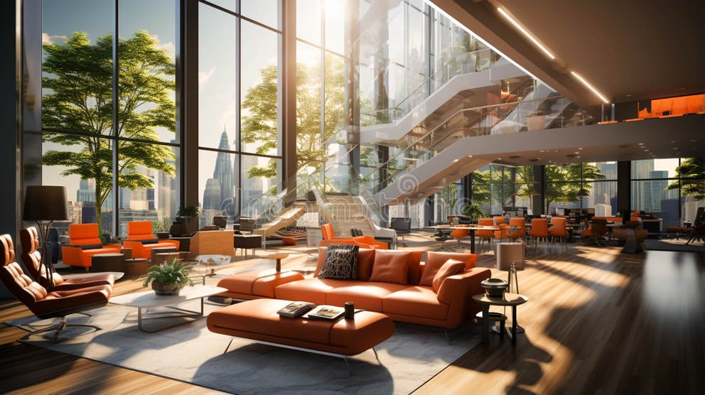 Contemporary Style Corporate Office with Open Space Interior Stock ...