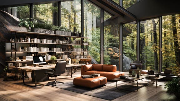 Contemporary Style Corporate Office with Open Space Interior Stock ...