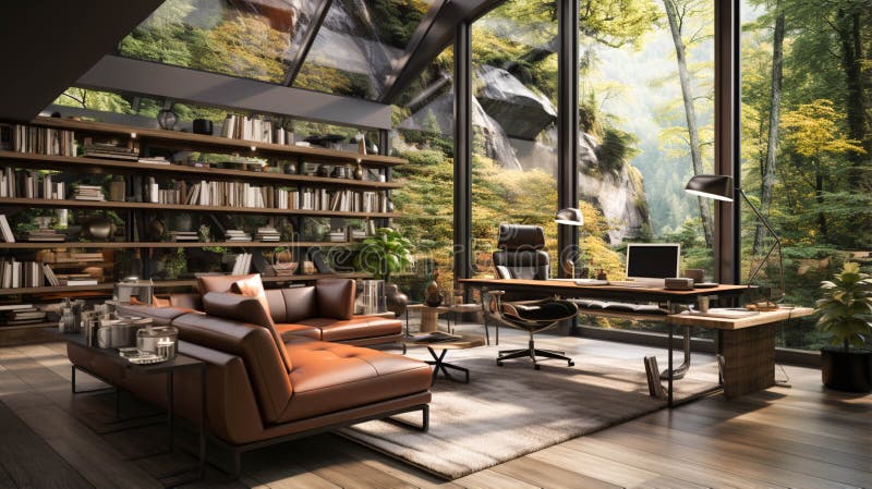 Contemporary Style Corporate Office with Open Space Interior Stock ...