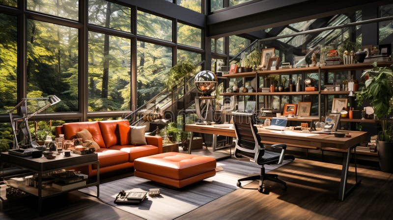 Contemporary Style Corporate Office with Open Space Interior Stock ...