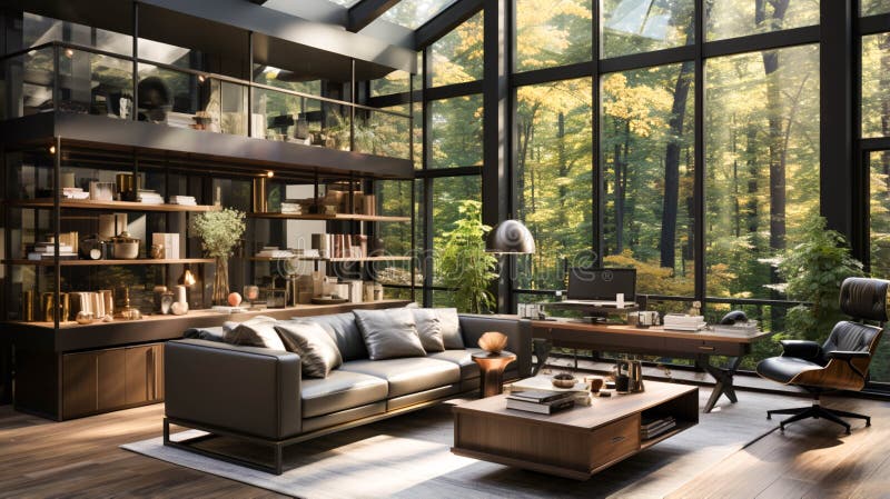 Contemporary Style Corporate Office with Open Space Interior Stock ...