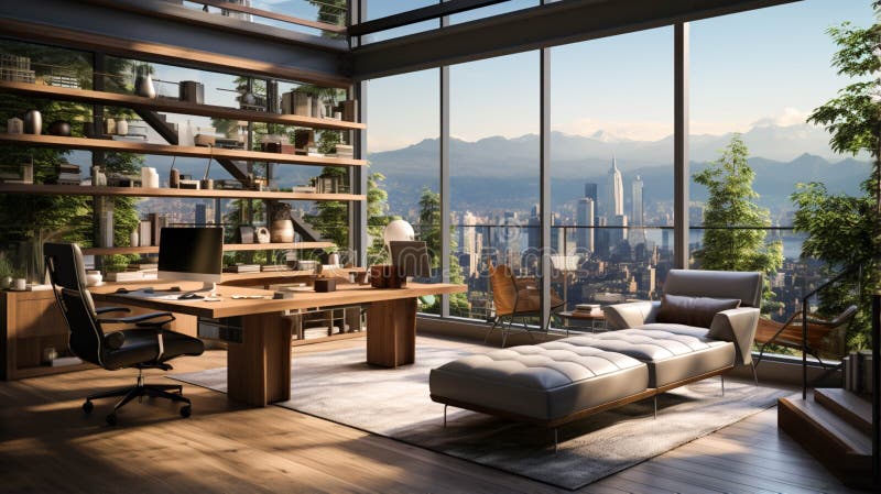 Contemporary Style Corporate Office with Open Space Interior Stock ...