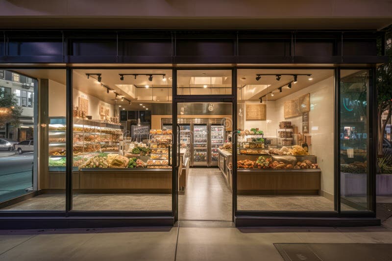Contemporary Style Grocery Store Window - Generative AI Stock ...