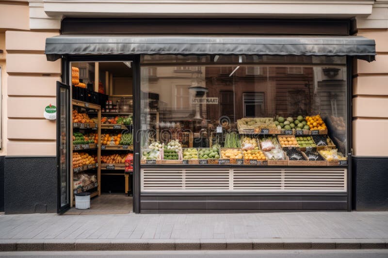 Contemporary Style Grocery Store Window - Generative AI Stock ...