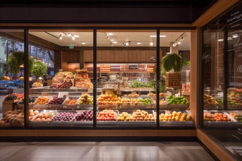 Contemporary Style Grocery Store Window - Generative AI Stock ...