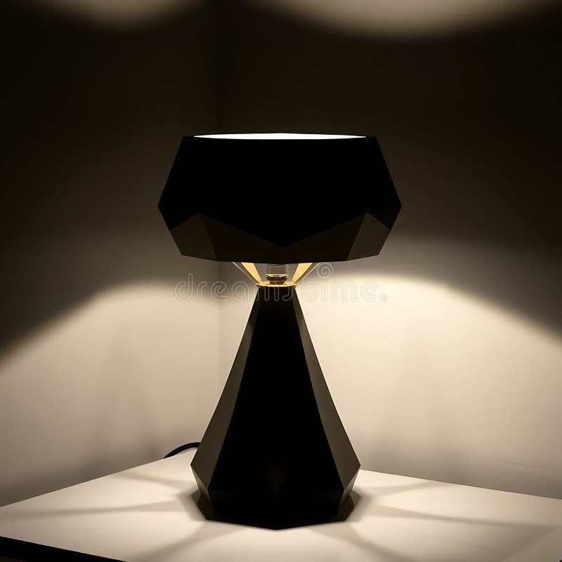 A Contemporary Table Lamp with Geometric Design Illuminated in a Dark ...