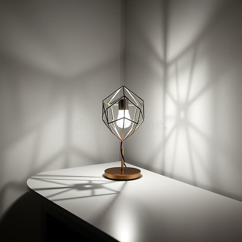 A Contemporary Table Lamp with Geometric Design Illuminated in a Dark ...