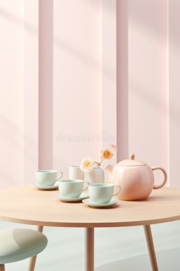 Contemporary Tea Setting with Colorful Table and Shadow Play Stock ...