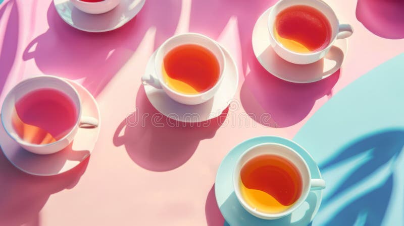 Contemporary Tea Setting with Colorful Table and Shadow Play Stock ...