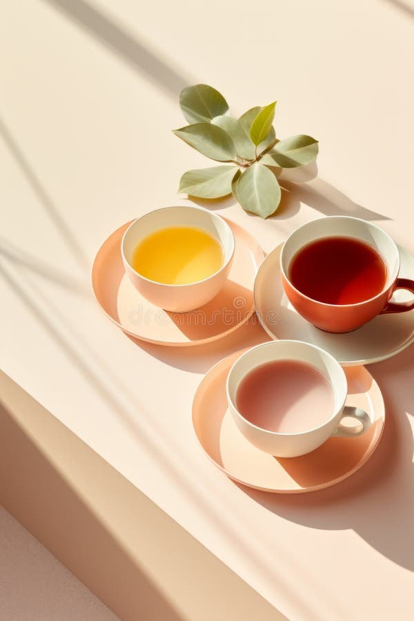 Contemporary Tea Setting with Colorful Table and Shadow Play Stock ...
