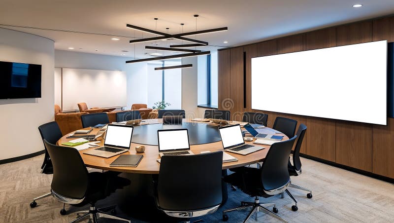 Contemporary Team Workspace with Digital Screen and Minimalist Design ...