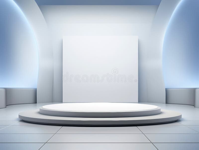 Contemporary Tech Event Stage Featuring a Sleek White Podium with ...