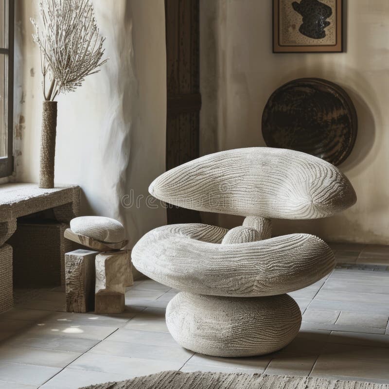 Contemporary Textured Stone Sculpture Chairs in Elegant Interior Design ...