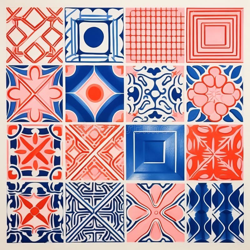 Contemporary Tile Designs in Vector: Red, Blue, and Orange Geometric ...