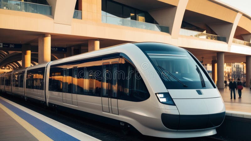 Contemporary Train Waiting at a Station, Showcasing Modern Architecture ...