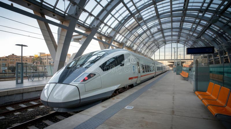 Contemporary Train Waiting at a Station, Showcasing Modern Architecture ...
