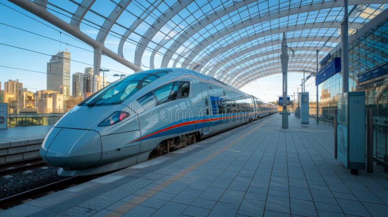 Contemporary Train Waiting at a Station, Showcasing Modern Architecture ...