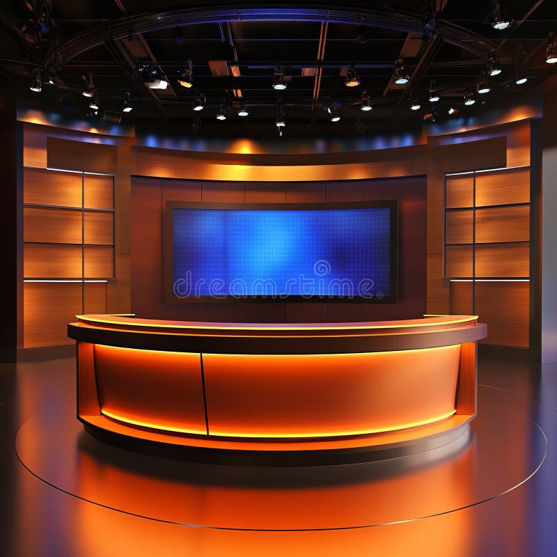 Contemporary Tv Studio Featuring Curved Desk and Large Screen ...