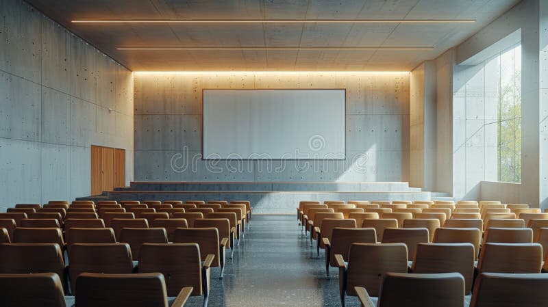 Contemporary University Lecture Venue with Seating Rows and Wall ...