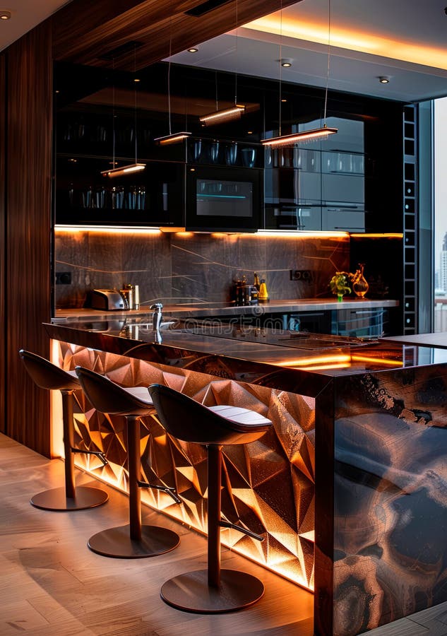 Contemporary Urban Kitchen with High-gloss Cabinets and Geometric ...