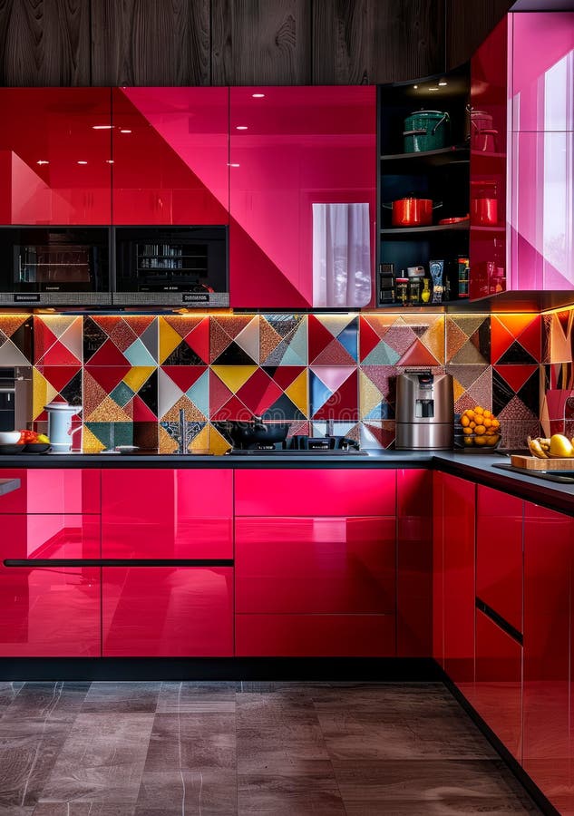 Contemporary Urban Kitchen with High-gloss Cabinets and Geometric ...