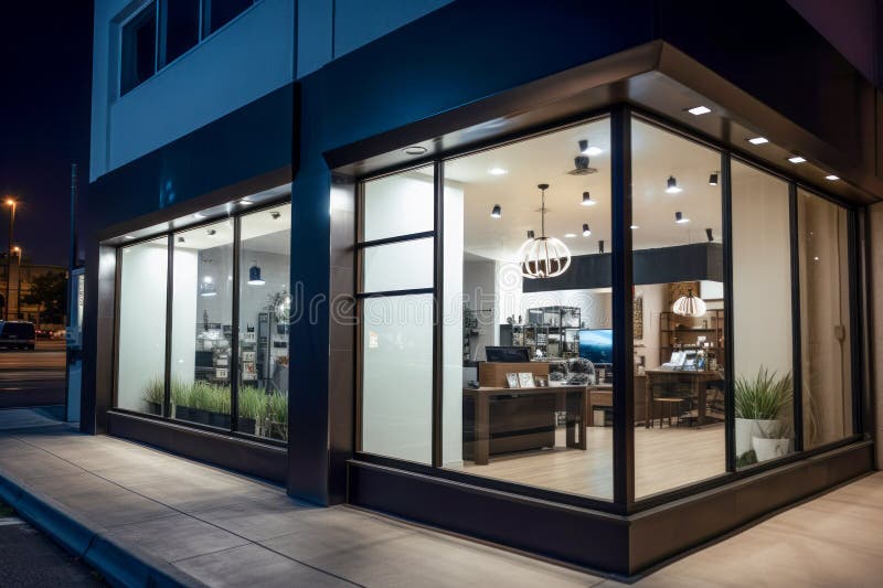 Contemporary Urban Storefront with Large Windows, Street View in ...